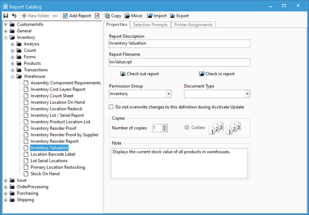 Managing reports in Acctivate